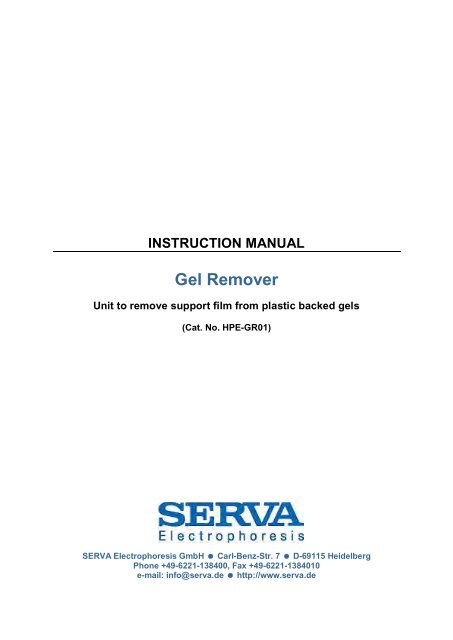1. Gel Remover - SERVA Electrophoresis GmbH