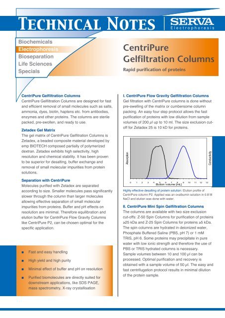 CentriPure Gelfiltration Columns - SERVA Electrophoresis GmbH