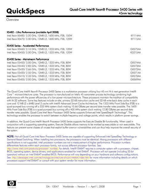 Quad-Core Intel® Xeon® Processor 5400 Series with ... - Server-Unit