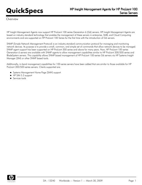 HP Insight Management Agents for HP ProLiant 100 ... - Server-Unit