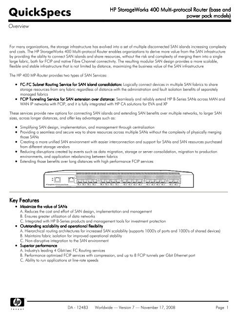 HP StorageWorks 400 Multi-protocol Router (base and ... - Server-Unit