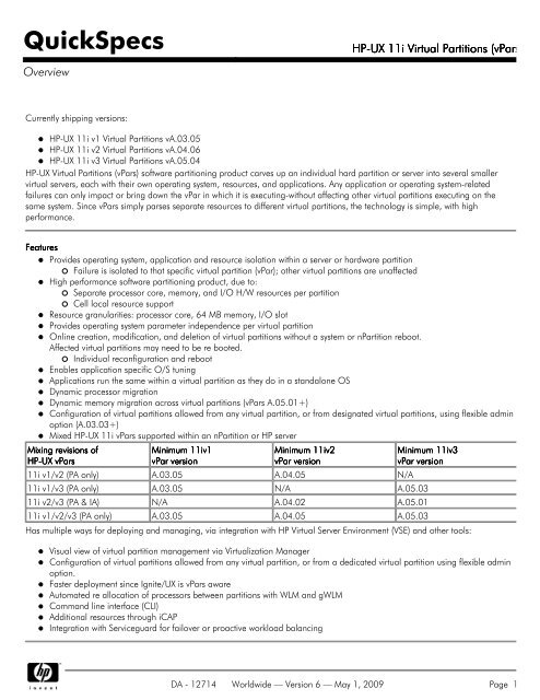 HP-UX 11i Virtual Partitions (vPars) - Server-Unit