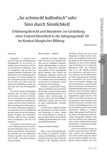 â So schmeckt katholischâ oder Sinn durch Sinnlichkeit - Service ...