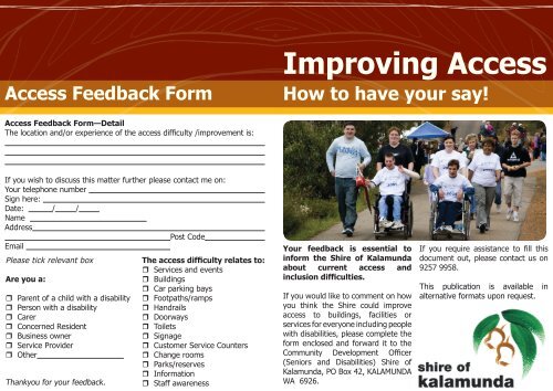 Improving Access Feedback Form - Shire of Kalamunda