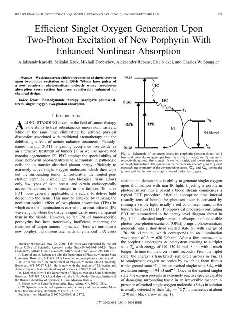 Efficient singlet oxygen generation upon two-photon ... - IEEE Xplore
