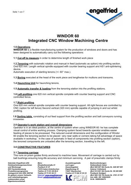 WINDOR 60 Integrated CNC Window Machining Centre