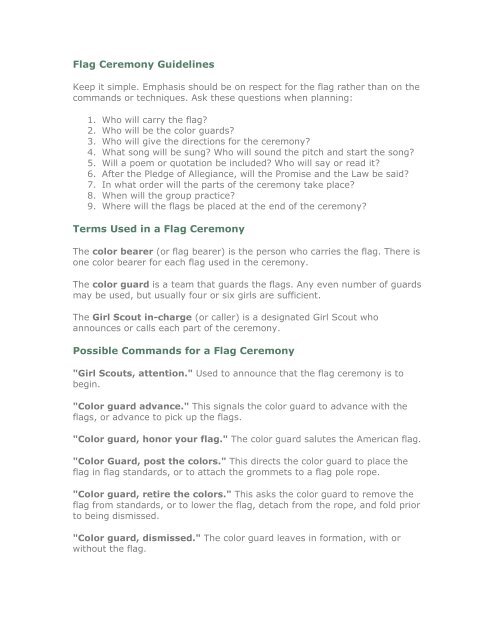Flag Ceremony Guidelines Terms Used in a Flag ... - Service Unit 70-2