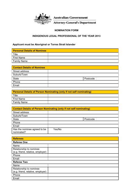 Nomination form - Attorney-General's Department