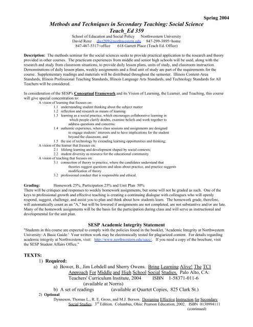 Methods and Techniques in Secondary Teaching: Social Science ...