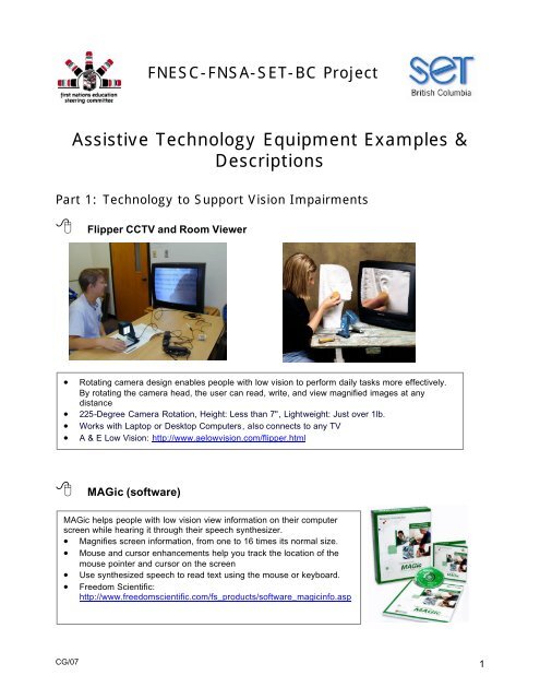 Assistive Technology Equipment Descriptions - Set BC