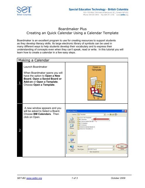 Boardmaker Plus Creating an Quick Calendar Using a ... - Set BC