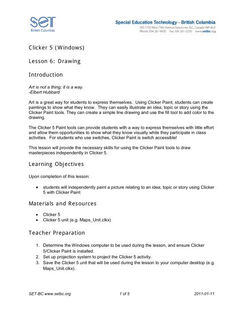Clicker 5 (Windows) Lesson 6: Drawing Introduction ... - Set BC