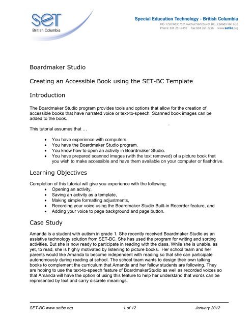 Boardmaker Studio Creating an Accessible Book using the SET-BC ...