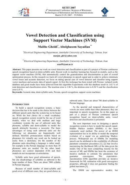 Vowel Detection And Classification Using Support Vector Machines