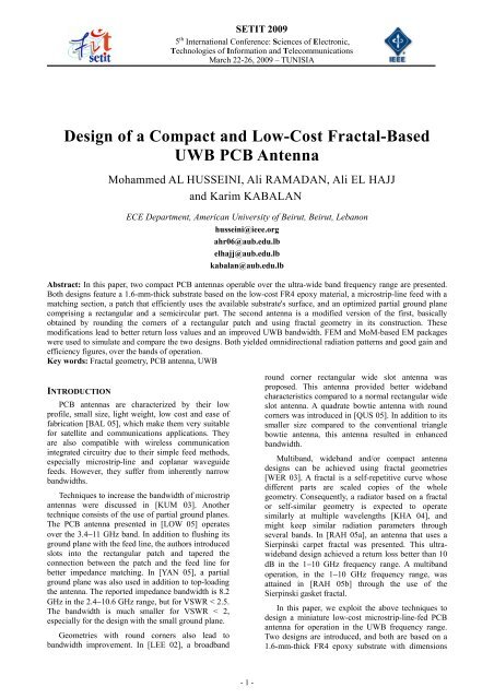 Design of a Compact and Low-Cost Fractal-Based UWB PCB Antenna