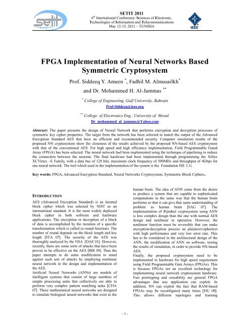 Fpga Implementation Of Neural Networks Based Symmetric