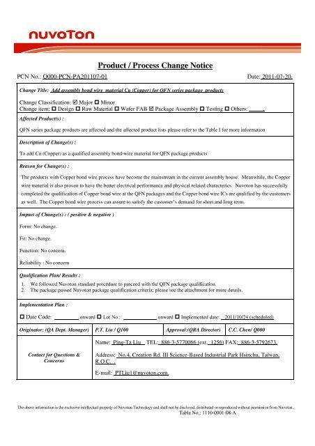 Product / Process Change Notice - setron Product / Process Change Notice - setron