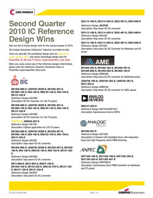 Second Quarter 2010 IC Reference Design Wins - setron