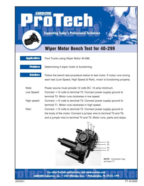 Wiper Motor Bench Test for 40-299 - Cardone