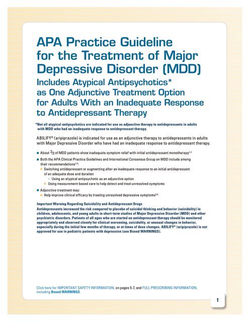APA Practice Guideline for the Treatment of Major Depressive - Abilify