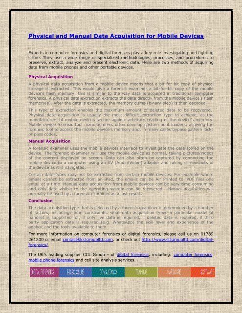 Physical and Manual Data Acquisition for Mobile Devices