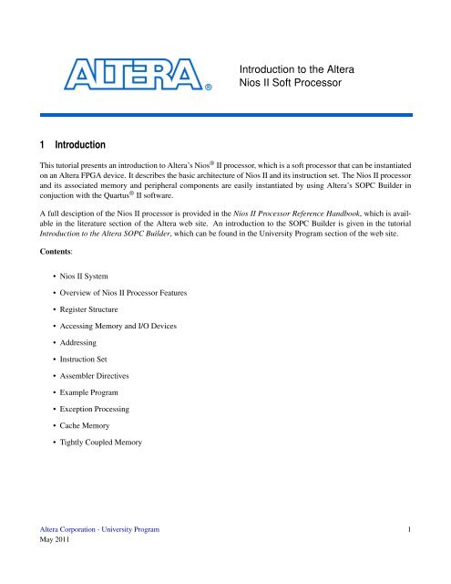 Introduction To The Altera Nios Ii Soft Processor