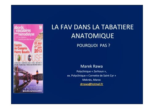 LA FAV RADIALE DANS LA TABATIERE ANATOMIQUE (2 ... - SFAV