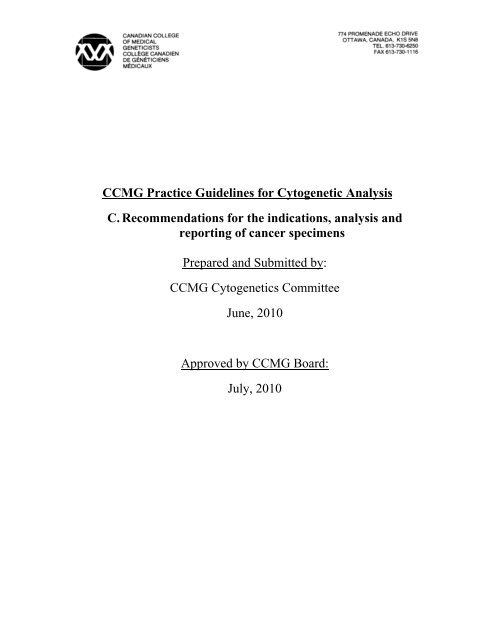 CCMG Practice Guidelines for Cytogenetic Analysis C ... CCMG Practice Guidelines for Cytogenetic Analysis C ...