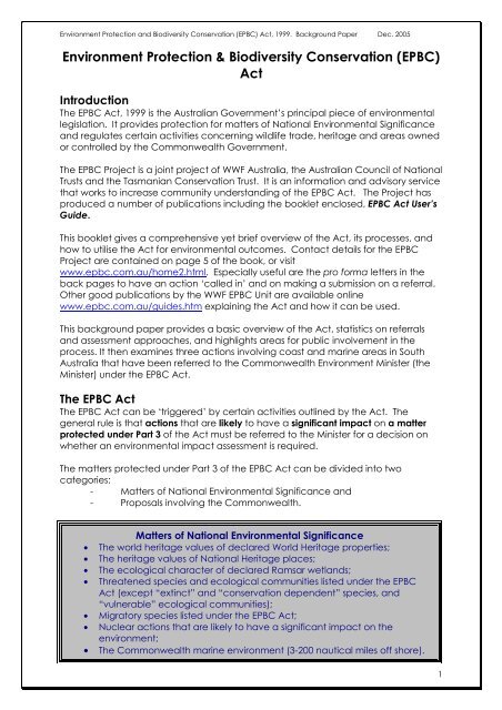 EPBC Act Summary Pap.. - CCSA home page