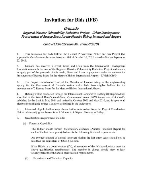 Invitation for Bids (IFB) - Government of Grenada