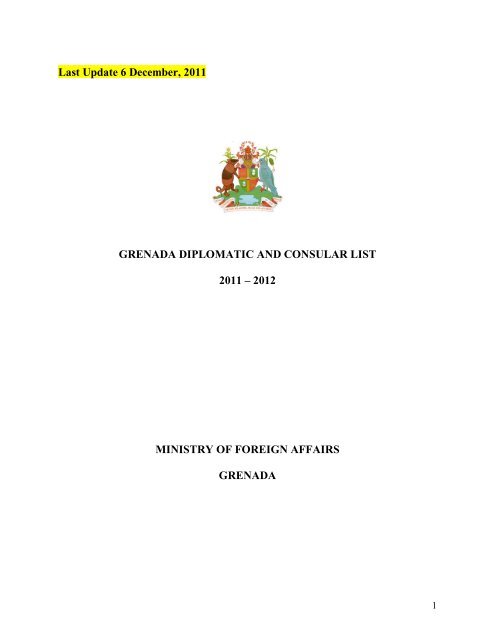 Grenada Diplomatic and Consular List 2011 - Government of Grenada