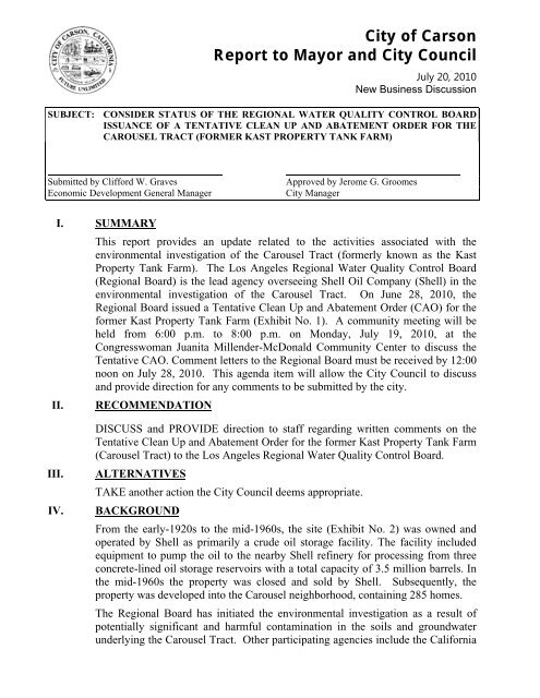 City of Carson Report to Mayor and City Council