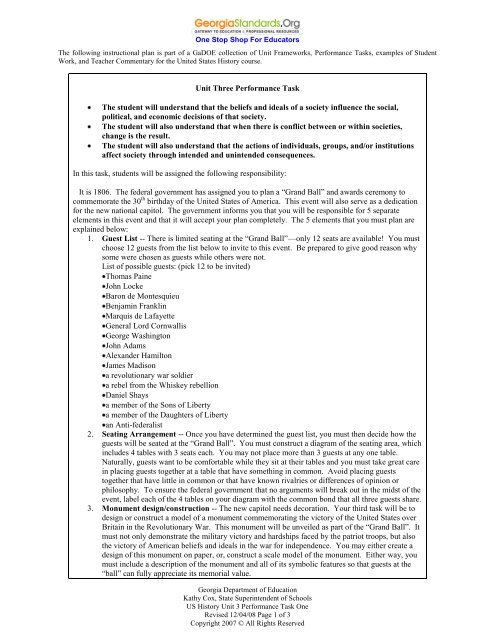 World History Unit 2 Sample Performance Task 1 - Georgia Standards