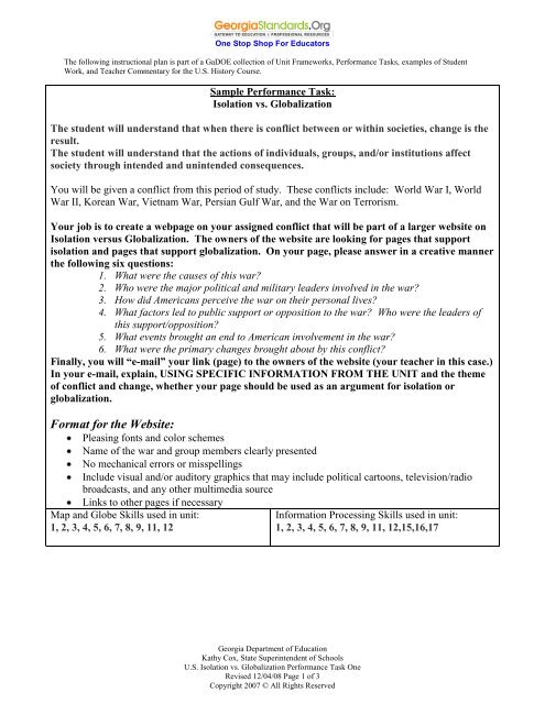 Sample Performance Task - GeorgiaStandards.org