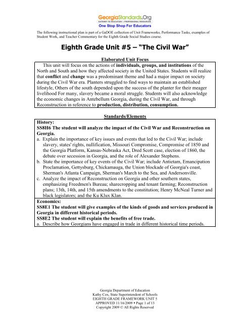 Eighth Grade Unit #5 – “The Civil War” - GeorgiaStandards.org