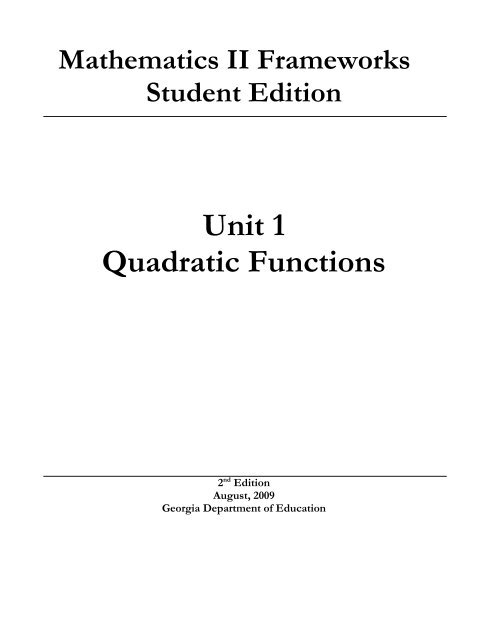 Unit 1 Quadratic Functions - GeorgiaStandards.org