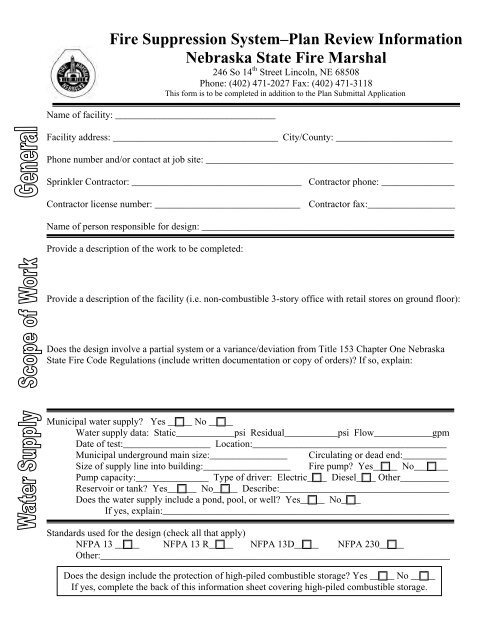 Fire Suppression System â Plan Review Information Form