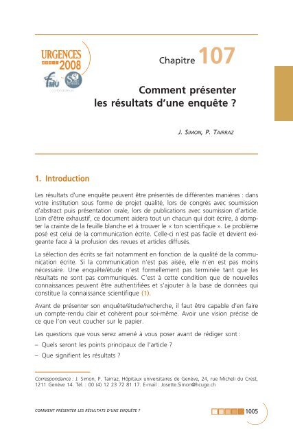 Comment présenter les résultats d'une enquête ? - SFMU Comment présenter les résultats d'une enquête ? - SFMU