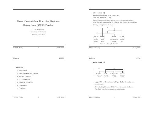 Linear Context Free Rewriting Systems Data Driven Lcfrs Parsing