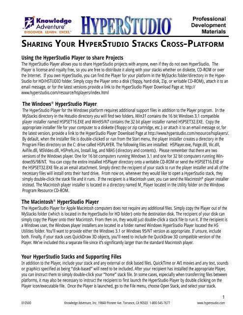 SHARING YOUR HYPERSTUDIO STACKS CROSS-PLATFORM