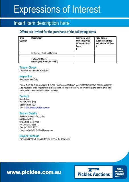 Expressions of Interest - Pickles Auctions