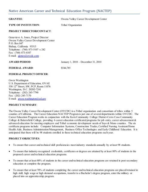 Native American Career and Technical Education Program (NACTEP)