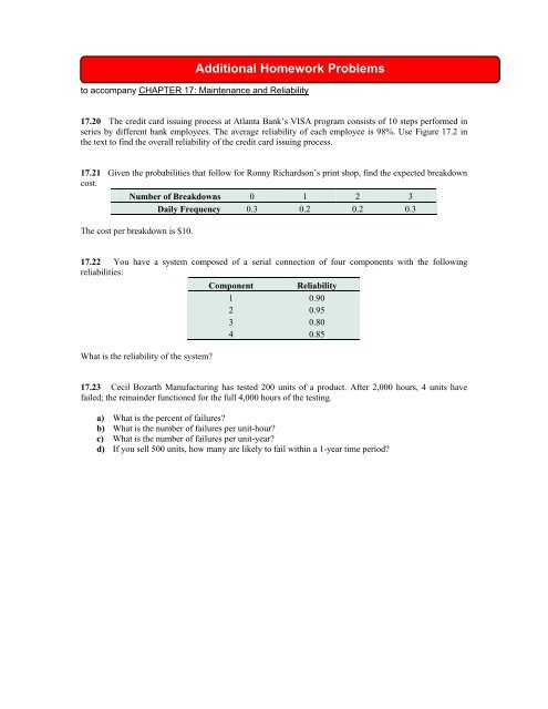 Additional Homework Problems for Chapter 17 - Pearson