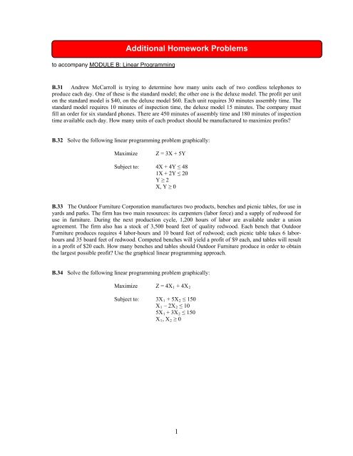 Additional Homework Problems For Module B Pearson