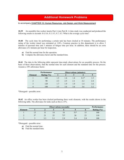 Additional Homework Problems for Chapter 10 - Pearson