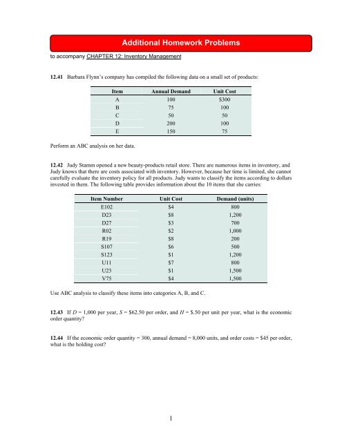 Additional Homework Problems for Chapter 12 - Pearson