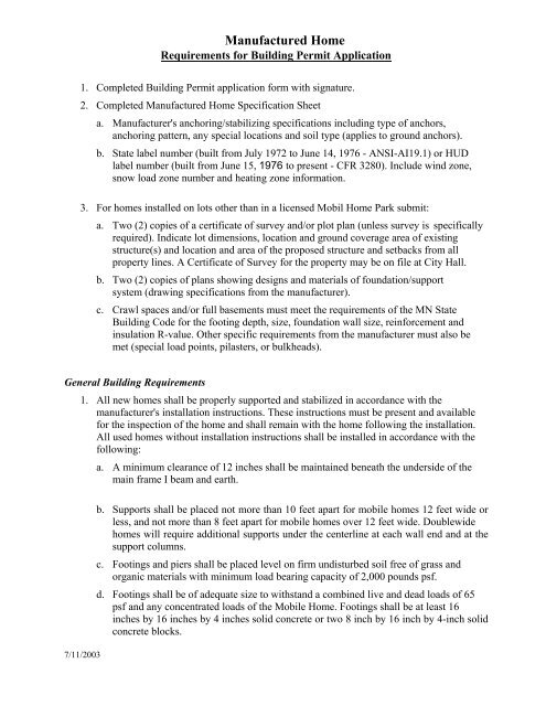 Requirements for Building Permit Application