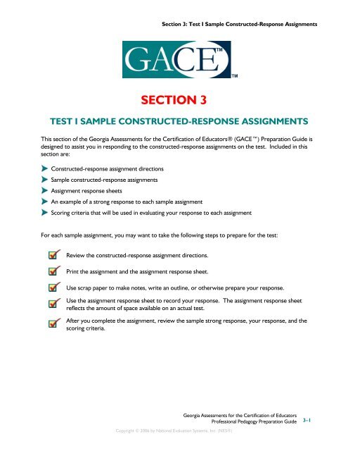 section 3 test i sample constructed-response assignments - GACE