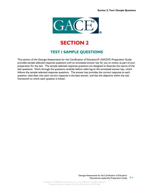 section 2 test i sample questions - GACE