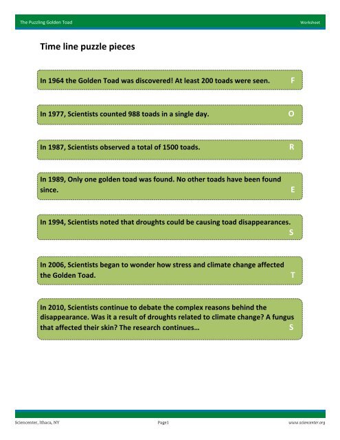 The Puzzling Golden Toad Game Board and Puzzle ... - Sciencenter